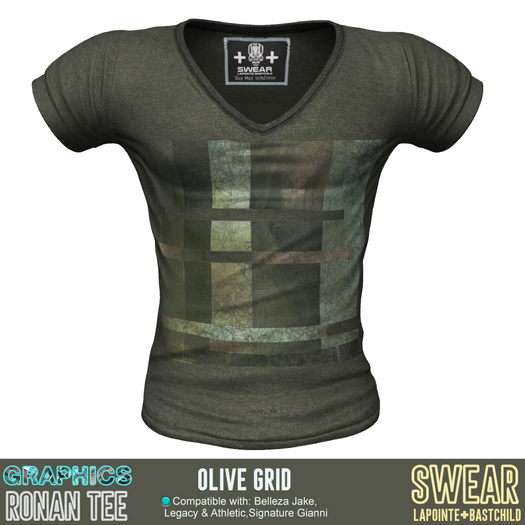 Second Life Marketplace - V-Neck Tee - Ronan - GRAPHICS OLIVE GRID